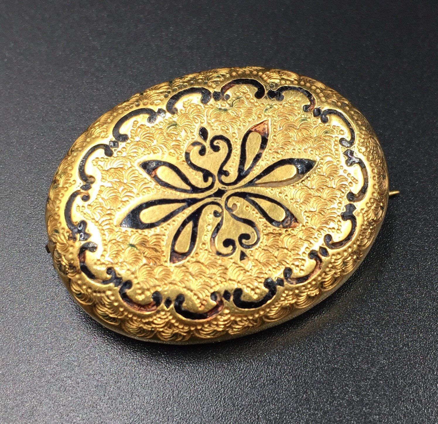 Antique Victorian Mourning Chatelain Brooch - 1800s Gold Filled Black ...