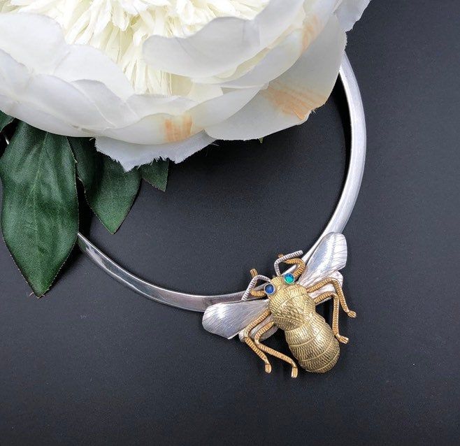 Courtney Design Sterling Silver Bee Brooch Pendant on Sterling Tapered ...