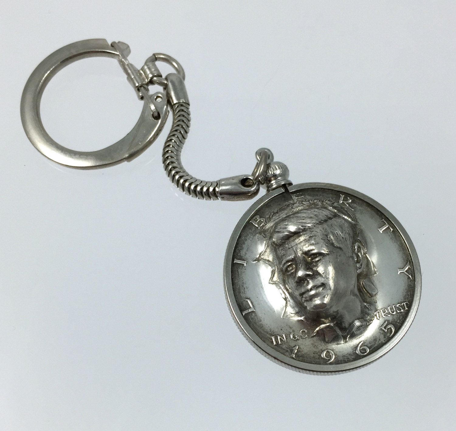 JFK Silver 1965 Half Dollar Keychain, Signed Alvin Hutson 1966, Pop Out ...