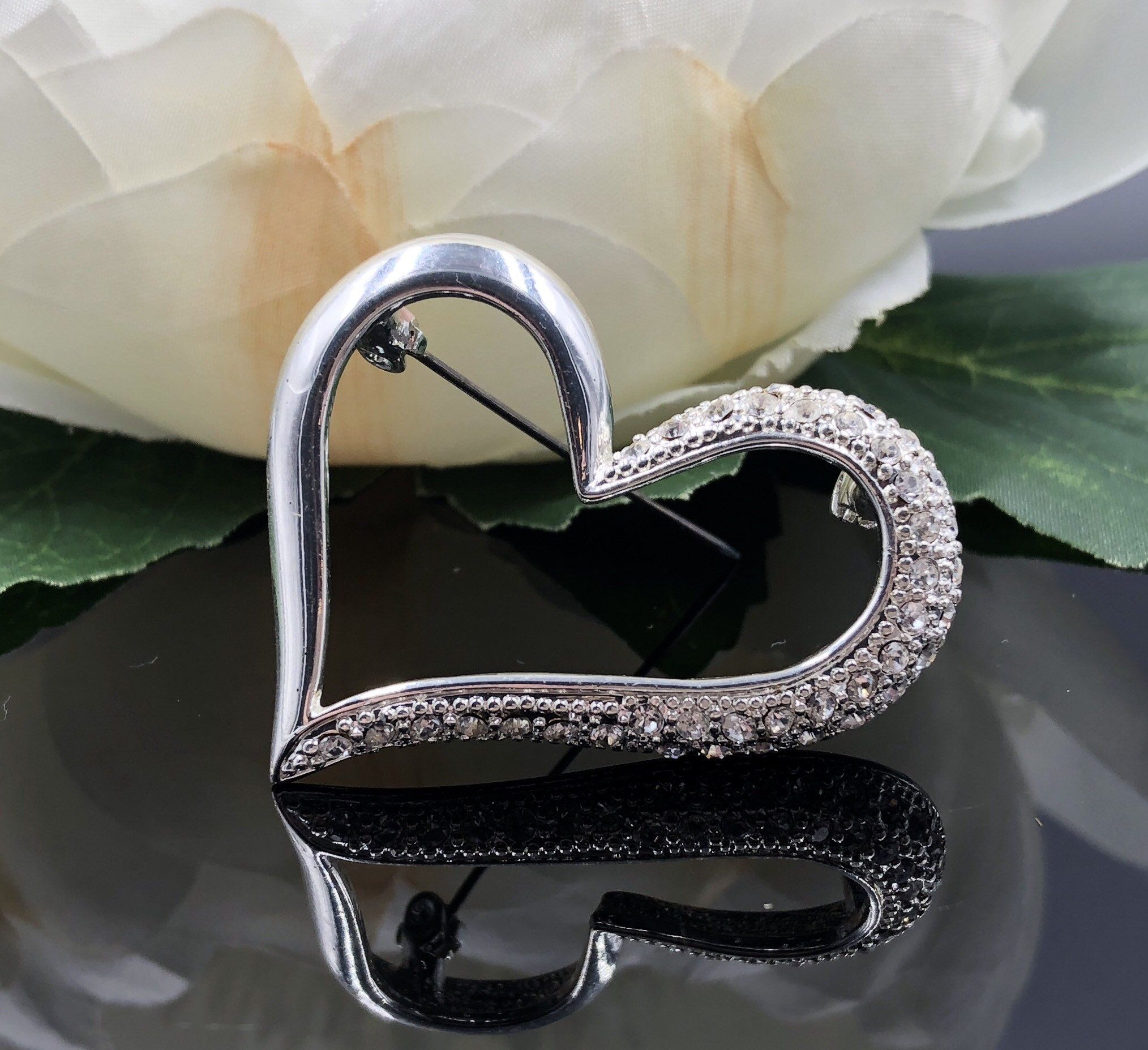 Vintage Crystal Heart Brooch